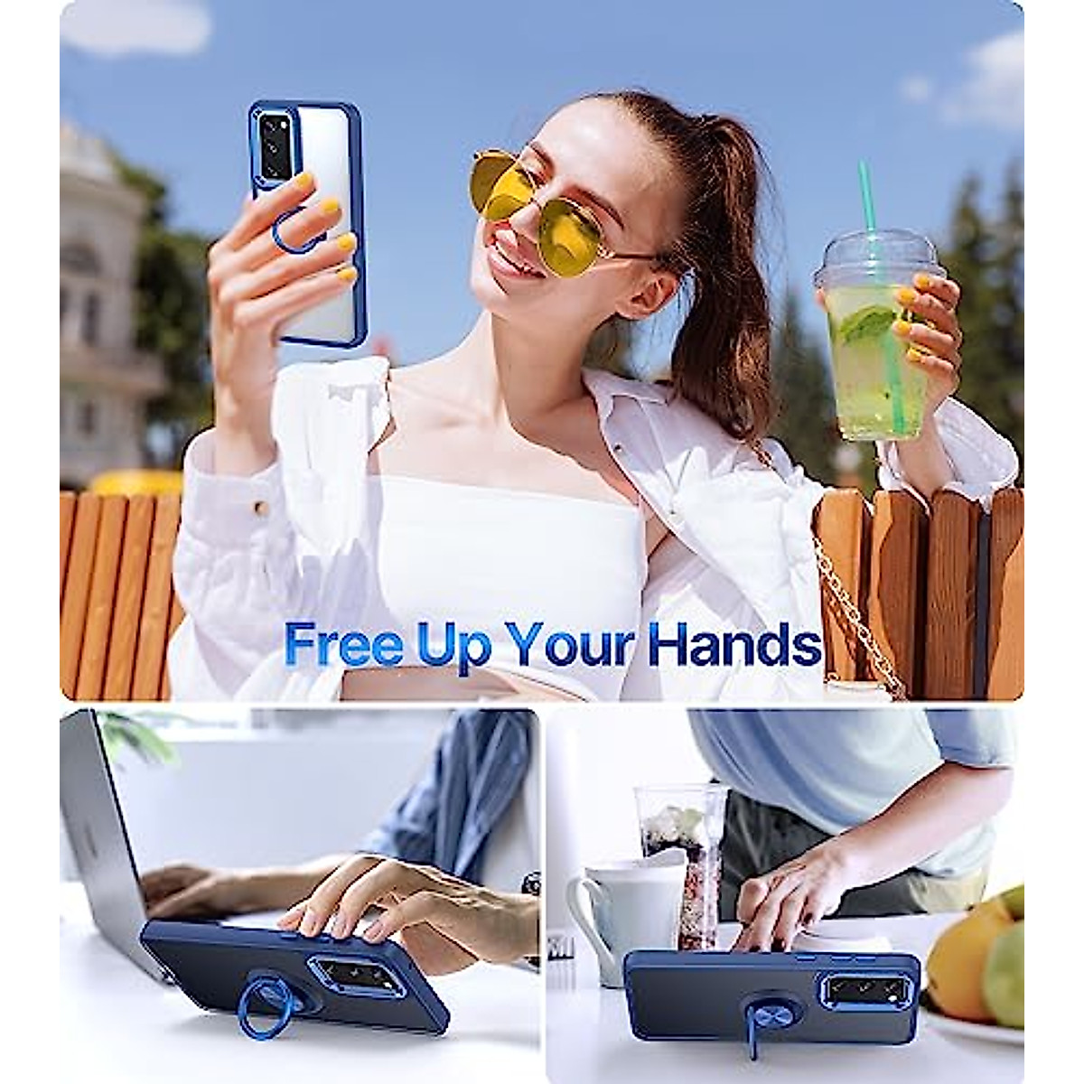 Silverback for Galaxy S20 FE 5G Case Clear with Ring Stand, Shockproof Protective Slim Lightweight Phone Case for Samsung Galaxy S20 FE 5G 6.5 Inch, Blue Clear