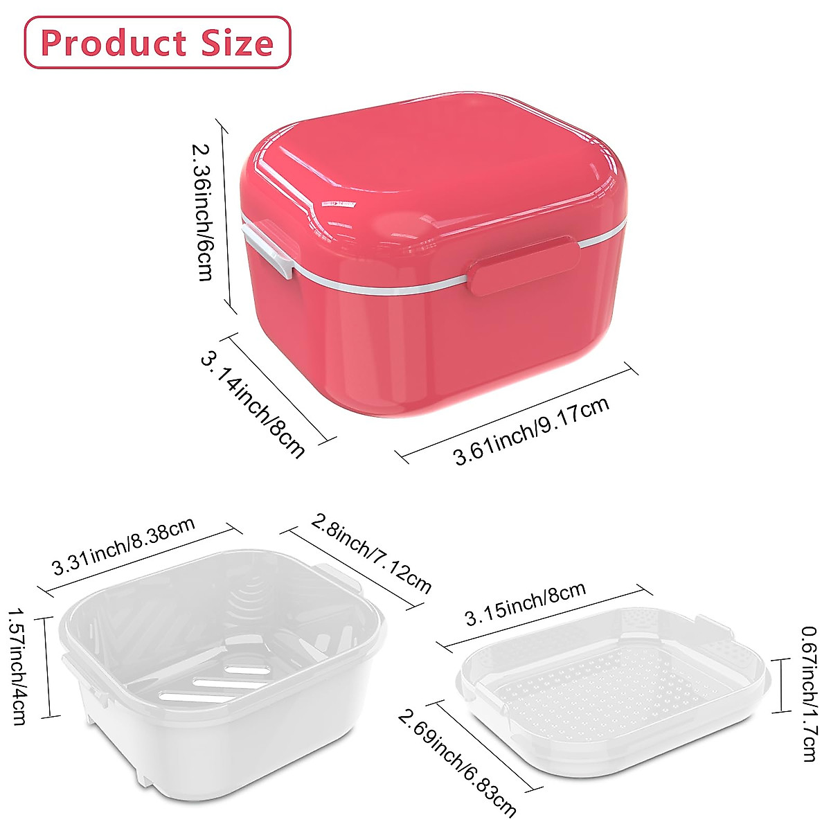 ZIZNBA Denture Bath Retainer Case,Portable Soaking Denture Box, Denture Bath Case with Strainer, for Dentures and Braces (1 PACK)