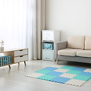 Coolcandy Foam Play Mat(16 Pcs/Set), Multi-Colored Play Mat for Baby, EVA Non-Toxic Interlocking Foam Puzzle Floor Mats, 0.4" Thick Square Kids Playmat for 47 * 47" Playpen(White/Green/Blue)