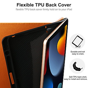 for iPad 9th/8th/7th Generation 10.2 Inch Case (2021/2020/2019) Built-in Pencil Holder, Folio Stand Protective Cover with Auto Sleep/Wake & Multiple Viewing Angles for iPad 9/8/7 Gen, Black/Brown