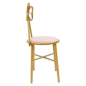 Pink Butterfly Dressing Chair Makeup Chair, Velvet Cushion Deep Gold Metal Frame Chair Lounge Dresser Chair with Bow Backrest and Velvet Cushion Used for Bedroom Home Garden Living Room(Light Pink)