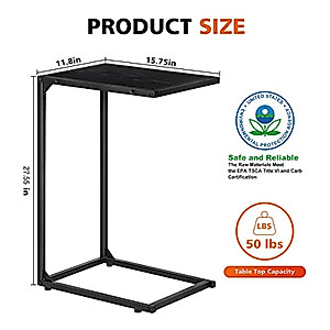 melos C Shaped End Table, Snack Side Table, C Tables for Couch, Couch Tables That Slide Under, for Living Room, Bedroom, Black
