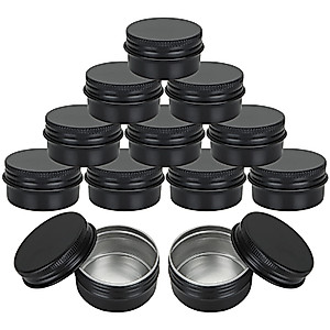 Acrux7 50 Pack 1oz Aluminum Tins with Lids, 30 ml Refillable Tin Containers Screw Top, Round Lip Balm Tins, Small Metal Storage Travel Tin Cans for Salves, Candles, Cream, Cosmetics, Spices (Black)