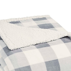 Eddie Bauer - Queen Blanket, Reversible Sherpa Fleece Bedding, Buffalo Plaid Home Decor for All Seasons (Chrome, Queen)
