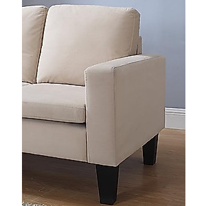 Nathaniel Home Upholstered Loveseat Sofa Couch with Solid Wood Frame and Breathable Linen Microfiber Fabric, for Living Room and Small Apartment, Beige