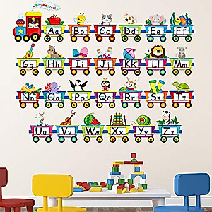 Alphabet Train Wall Decals Peel Stick Animals Alphabet Wall Sticker Early Learning Classroom Bedroom Nursery Playroom Decoration for Children Kids Teens (6 Pieces)