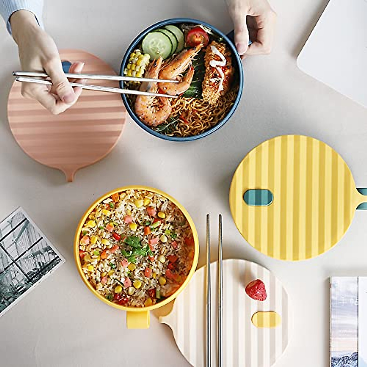 AI LOVE PEACE Microwave Ramen Bowl Set Noodle Bowls With Lid Speedy Ramen Cooker In Minutes BPA Free and Dishwasher Safe For Office College Dorm Room Instant Cooking