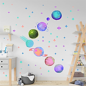 WAFT YEARN Vinyl Removable Planet Universe Outer Space Star Wall Decal Solar System Wall Stickers for Nursery School Classroom Bedroom Bathroom Boys Girls Room Playroom Office 27.6in by 39.3in