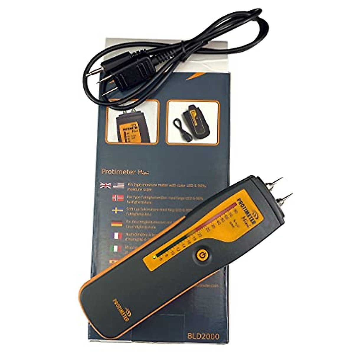 AMPHENOL THERMOMETRICS BLD2000 Mini Moisture Meter, LED Display, 6 to 90% Range, 9 V Power, 7-1/64" Length x 1-29/32" Width x 1.09" Height, Grey