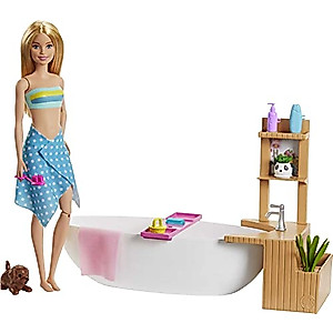 ​Barbie Fizzy Bath Doll & Playset, Blonde, with Tub, Fizzy Powder, Puppy & More, Gift for Kids 3 to 7 Years Old