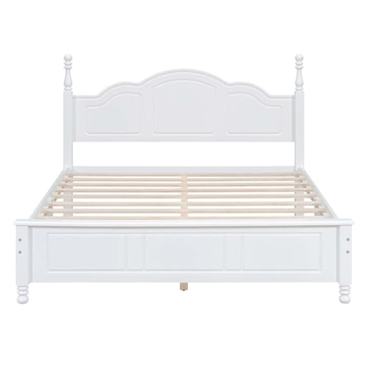 Queen Size Classic Wood Platform Bed Frame with Headboard, Solid Wood Foundation / No Box Spring Needed / Wood Slat Support / Easy Assembly for Family Bedroom Apartment Boys Girls Room (White, Queen)