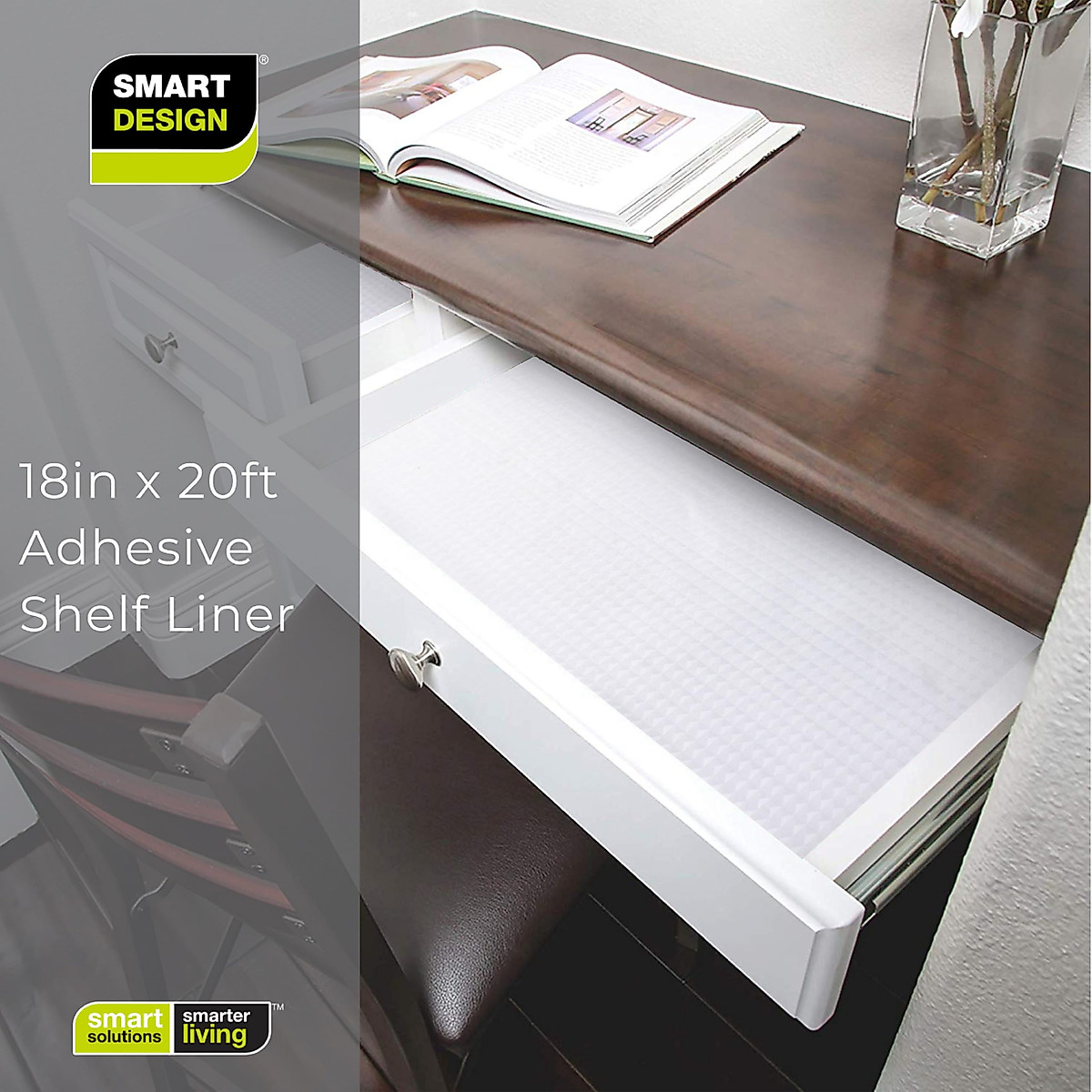 Smart Design Textured Adhesive Shelf Liner - 18 Inch x 20 Feet - Drawer Cabinet Paper - Kitchen - Textured Pyramid