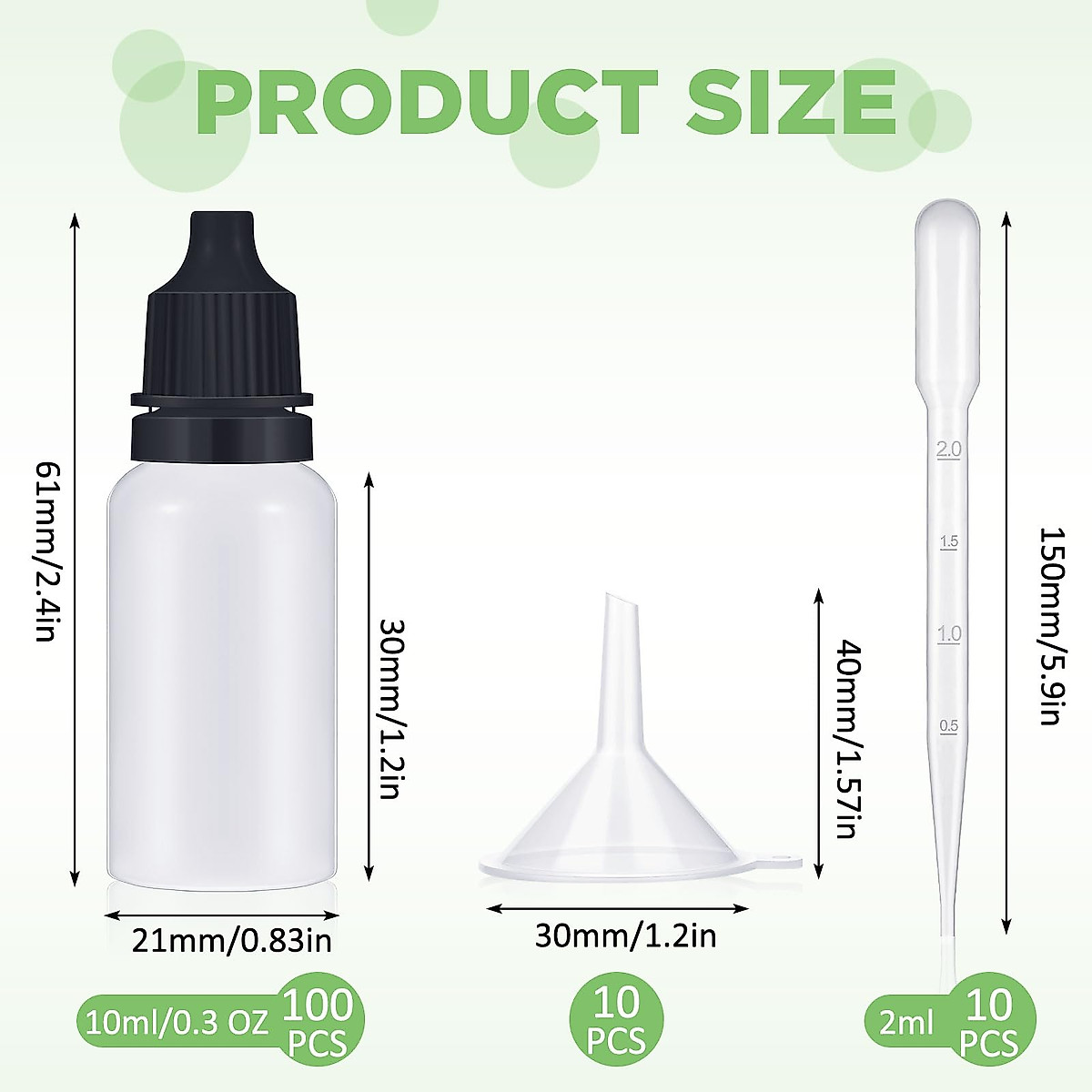 Uiifan 100 Plastic Dropper Bottle Squeezable Liquid Dropper Eye Dropper Bottle with Screw Cap 10 Funnel Dropper for Eye Drop (Black,10 ml)