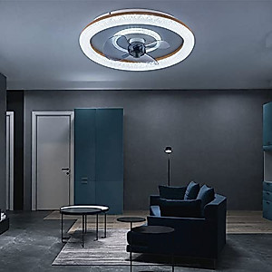 18.5inch Round Ceiling Fan with Lights,Modern Dimmable LED Low Profile Fan,6-Speed and Timing with Remote Control for Bedroom Living Room