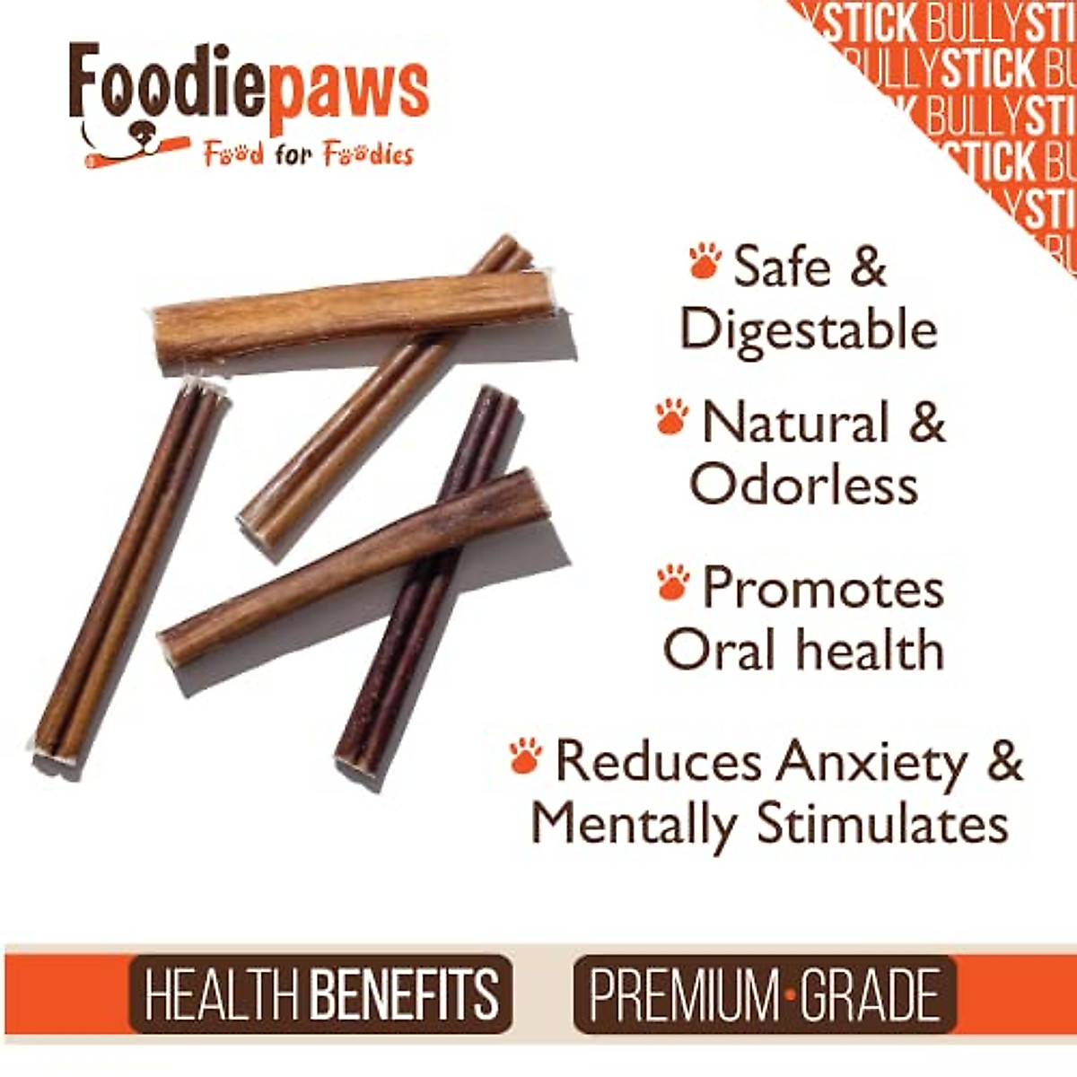 FOODIEPAWS All Natural 6-inch Mega Bully Sticks Odor Free USA Packed for Medium, Large Dogs-100% Free-Range Grass-Fed Beef-Single Ingredient & Rawhide Free-Longer Lasting Dental Dog Chews 15 Pcs