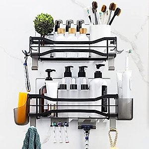 ENIBOE Shower Caddy 2 Pack Stainless Steel Shower Organizer Adhesive Shower Shelves Wall Mounted Shower Rack for Inside Shower No Drilling Bathroom Organizer Waterproof Shower Shampoo Holder Black