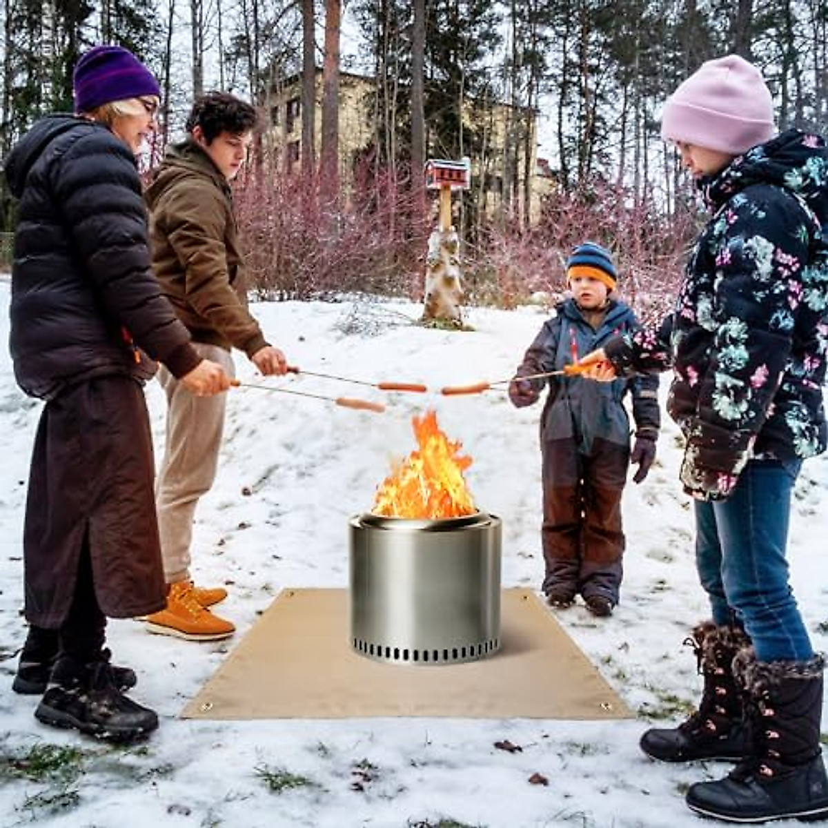 Fire Pit Mat - 39 * 39in Fireproof Blanket for Under Fire Pit, Compatible with Solo Stove, Heat Resistant Rug for Outside Indoor Wooden Deck Grass Lawn Protection - Camel