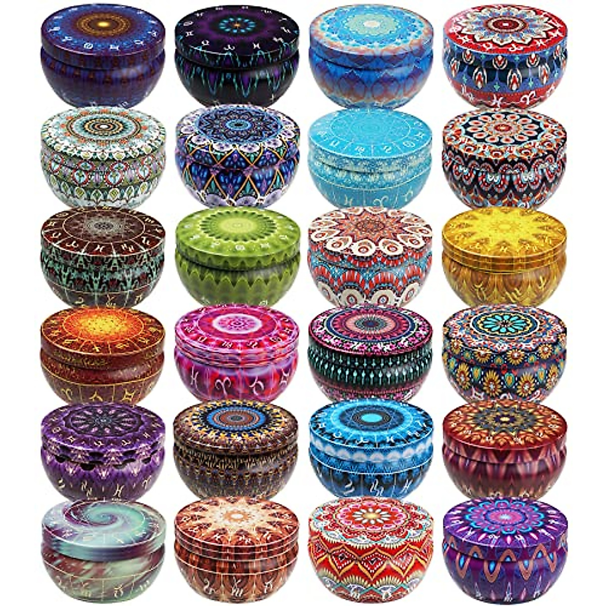 Ahyiyou Candle Tins Candle Jars 24 Pieces 24 Zodiac Patterns, DIY Round Containers with Lids for Candle Making, Arts & Crafts, Storage & More (8oz)