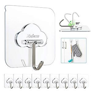 Znben Wall Hooks Adhesive Hooks Heavy Duty 13lb(Max), Sticky Hooks for Hanging Transparent Utility Hooks Wall Hooks for Kitchen Bathroom Office Shower Window 10 Pack