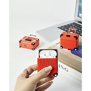 Case for Airpods,Suitcase Trunk Design Airpods Caser Compatible for Apple Airpods 1,2,3&Pro,Travel Enthusiast (AirPods 3,Orange)