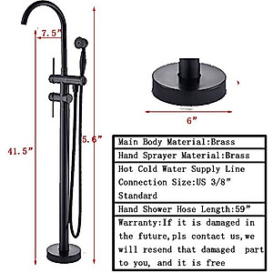 Votamuta Floor Mounted Dual Handles Bathtub Faucet with Hand Sprayer,Free Standing Tub Filler Shower Faucet