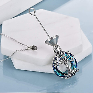 TOUPOP Cremation Jewelry Sterling Silver Tree of Life Urn Necklace for Ashes with Blue Circle Crystal Keepsake Jewelry w/Funnel Filler Gifts for Women Girls Friend