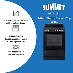 Summit 24” Electric Smooth Top Range, Large 2.44 cu.ft. oven. ADA Compliant, Black - REXT24BL(Black, 24 Inch)