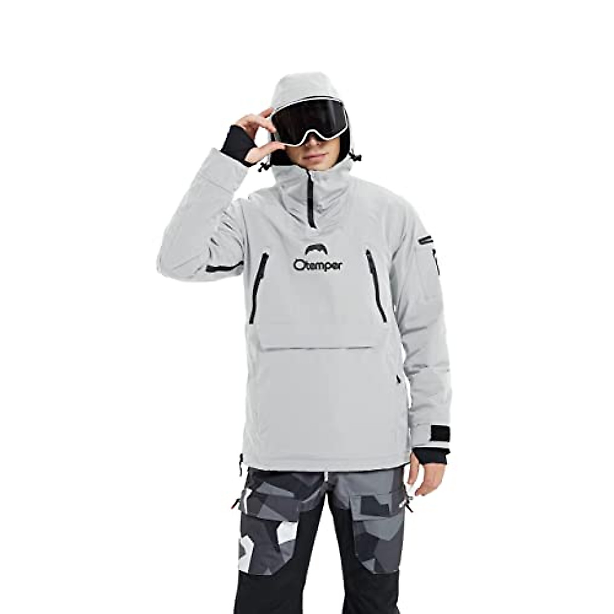 kirnusino Mens Ski Jacket Snow Coat for Men Windbreaker Waterproof Mountain Hooded Sweatshirt with Shoulder Pass Card Pocket Windproof Warm Winter Coat-Grey-L