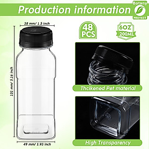 Mifoci 48 Pcs 6.7 oz Plastic Bottles with Caps Small Reusable Juice Containers with Lids Empty Clear Drink Containers for Fridge Mini Fridge Bottles for Water Milk Juicing Tea