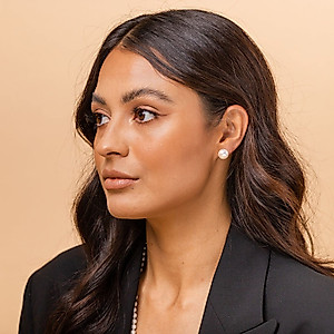 PAVOI 18K Yellow Gold Plated Sterling Silver Round Stud White Simulated Shell Pearl - 10mm