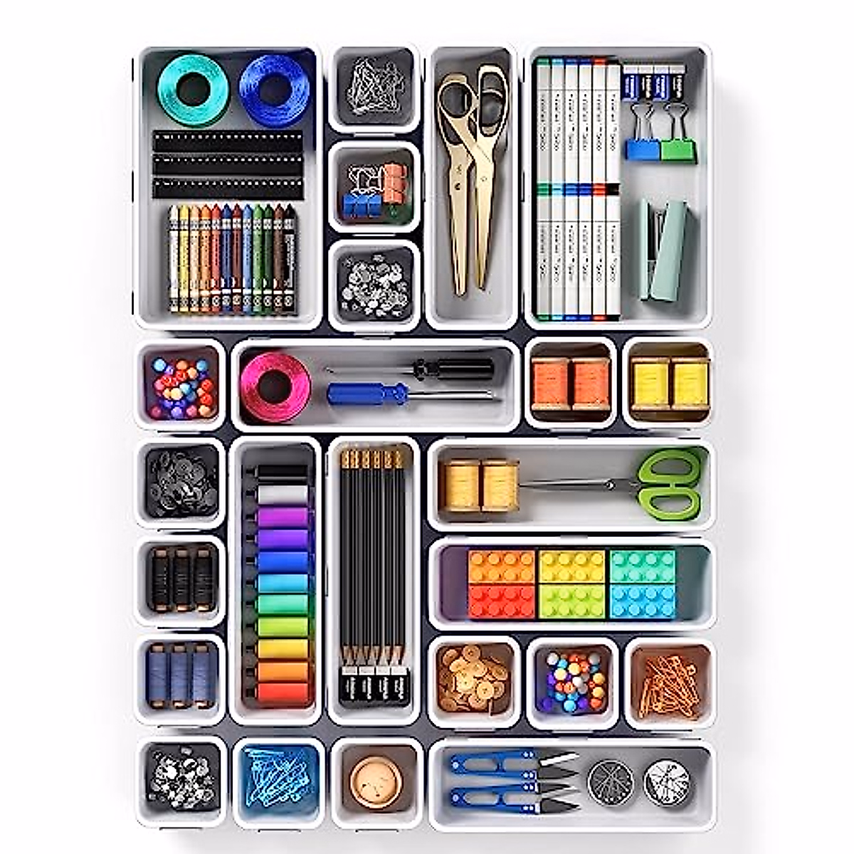 Fkamz Things & Crafts Storage Box Set 24 Pieces, Rolling Storage Cart Drawer Organizer Art Bin for Ribbons, Beads, Sticker, Yarn, and Ornaments, Sewing Work Bench Small Parts