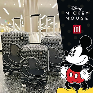 FUL Disney Mickey Mouse Rolling Luggage, Hardside Suitcase with Spinner Wheels, Black, 29 Inch