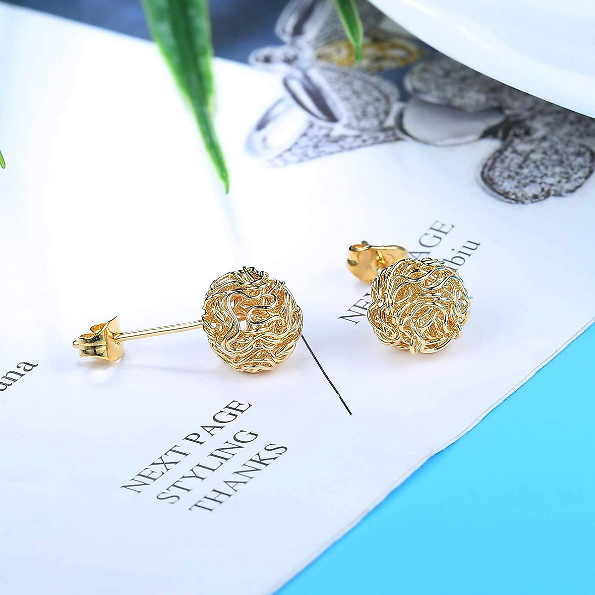 FIBO STEEL 3 Pairs Gold Knot Earrings For Women Men 14K Gold Plated Woven Ball Stud Earrings Simple Post earrings For Women Gold