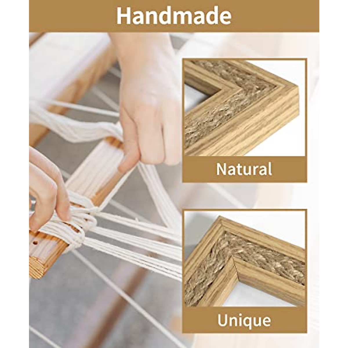 SUMGAR Boho Rattan Picture Frames 5X7 Hemp Rope - Rustic Farmhouse Style Wooden Oak Beige Photo Frames with Glass for Wall Mount and Tabletop Display - Perfect for Family, Friends, Graduation Gifts Set of 2