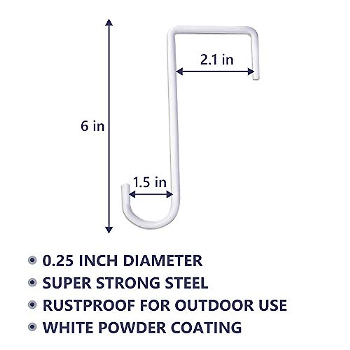 JOYSEUS 24pcs Vinyl Fence Hooks, 2 x 6 Inches Patio Hooks, White Powder Coated Steel Fence Hooks Hangers for Hanging Plants, Lights, Pool Equipment