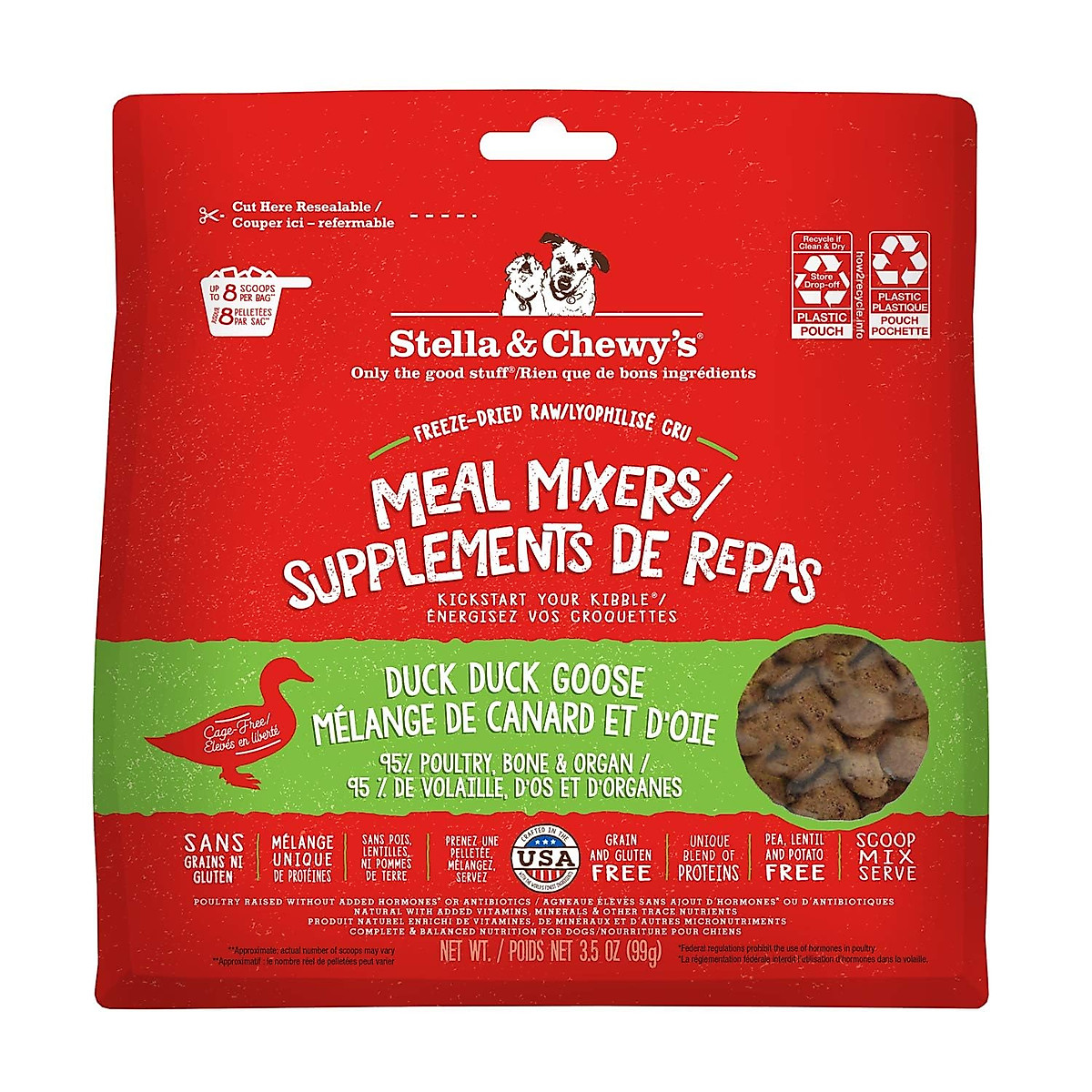 Stella & Chewy's Freeze Dried Raw Duck Duck Goose Meal Mixer – Dog Food Topper for Small & Large Breeds – Grain Free, Protein Rich Recipe – 3.5 oz Bag