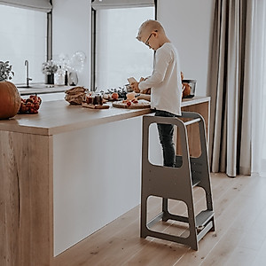 Kitchen Tower Kitchen Stool Safety Stool Toddler Step Stool Kid Step Stool Activity Tower Montessori Tower Stepping Stool (Grey)