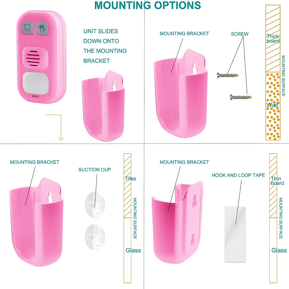 BIGMONAT Hand Washing Timer for Kids, Musical Teeth Brushing Timer for Boy and Girl, Stick on Bathroom Timer for Children Training Coach, AAA Battery Operated, 12 Songs, Sound Volume Adjustable Pink