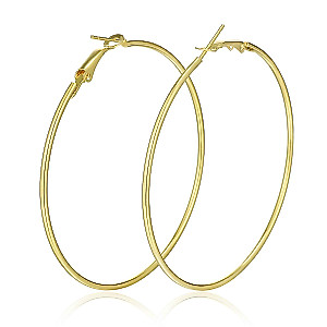 AIDSOTOU 10 Pairs Geometric Big Hoop Earrings 50mm-60mm Large Stainless Steel Square Star Heart Shaped Hoop Earrings for Women (Gold Silver)