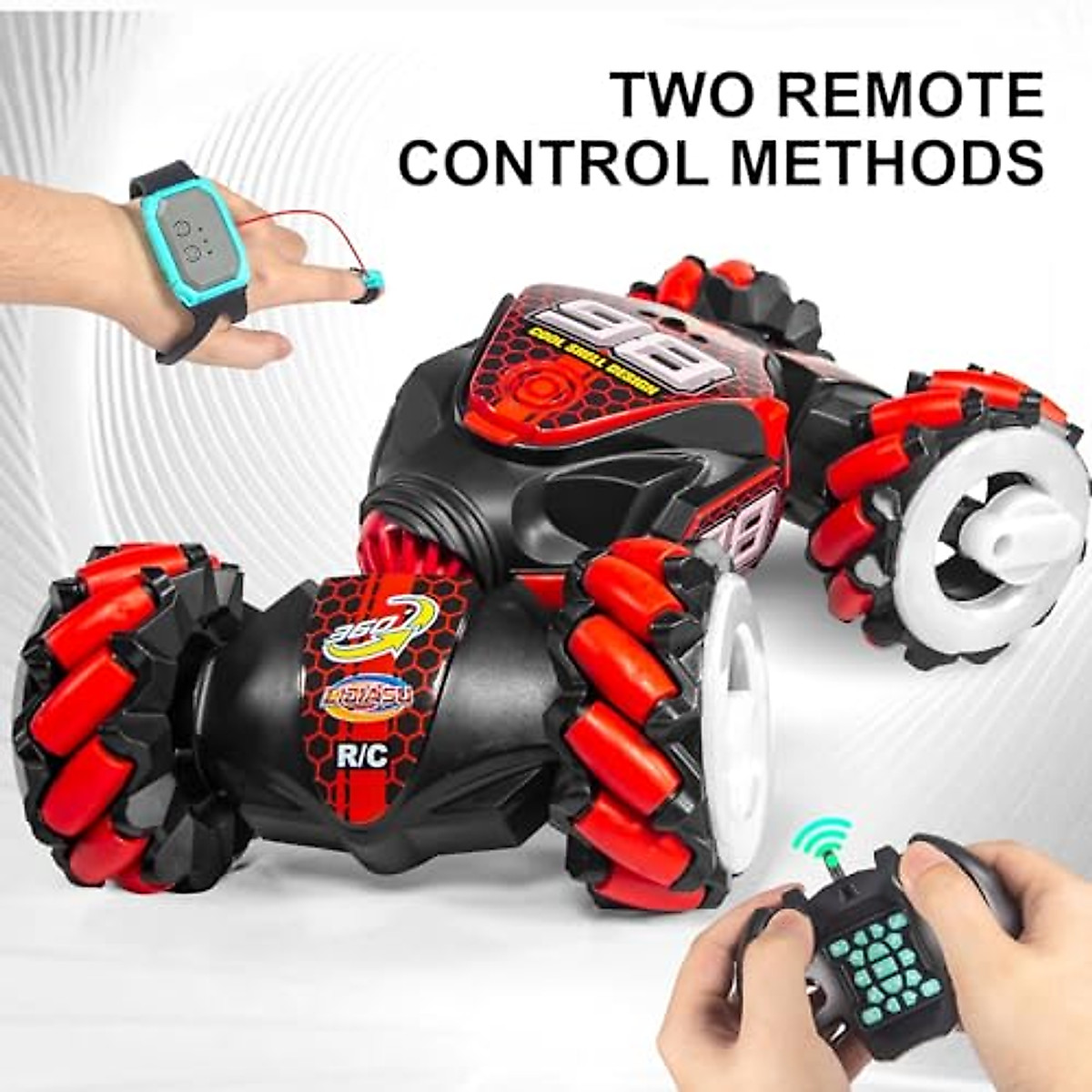 Boxgear 1:12 Gesture Sensing RC Stunt Car Off-Road, Four-Wheel Drive, Sports Mode, 40 Min Standby Suitable for Any Terrain, 2.4G Gesture Controlled Double-Sided Remote-Control Car Toy for Kids (Red)