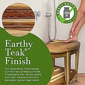 EcoDecors Snazzy Corner Teak Shower Corner Stool 2-Tier Wood Corner Shower Seat Spa Bench with Shelf,18 Inch Corner Stool For Shower in Earthy Teak Finish