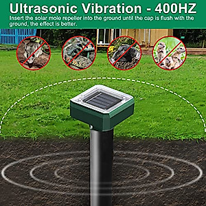 Mole Repellent Solar Powered, 6 Pack Solar Mole Repellent Ultrasonic for Vole, Snakes, Gopher, Waterproof Sonic Mole Deterrent Spikes,Snake Gopher Vole Repellent for Garden and Yard