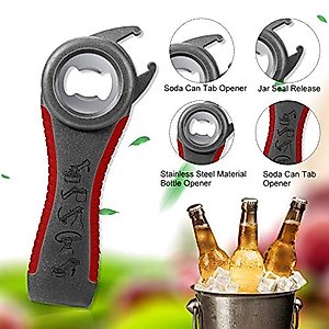 Jar Opener 4&5 in 1 Can Opener Set,Multifunctional Can Opener Kitchen Gadgets，Bottle Opener Kit with Silicone Handle Openers for Arthritic Hand&rubber Jar Opener for Week Hands (Red)