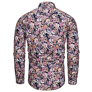 TUNEVUSE Mens Long Sleeve Floral Dress Shirt Flowered Pink Pattern Print Button Down Shirts Cotton Pink Medium