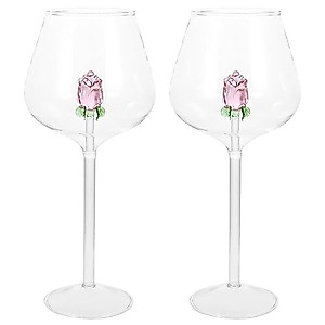 Kichvoe Glass Tumblers 2pcs Rose Glasses Glass Wine Glasses Party Drinks Goblet Glass Cups Decorative Cups Clear Goblet Good Looking Decorate Girl Rose Wine Glass