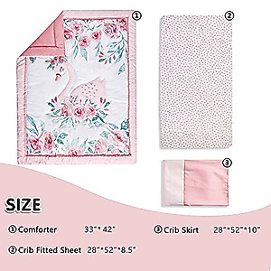 Honkaii Swan Crib Bedding Set for Girls 3pcs, Crib Sheet, Crib Skirt, Crib Quilt Included, Pink Crib Sets