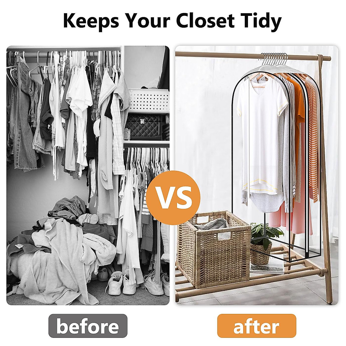 ANBOO 60" Long Garment Bags for Hanging Clothes, 10" Gusseted Waterproof All Clear Garment Bags for Storage, Hanging Garment Bag with Smooth Side Zipper for Shirts, Coat, Jacket, Dresses, 4 Pcs