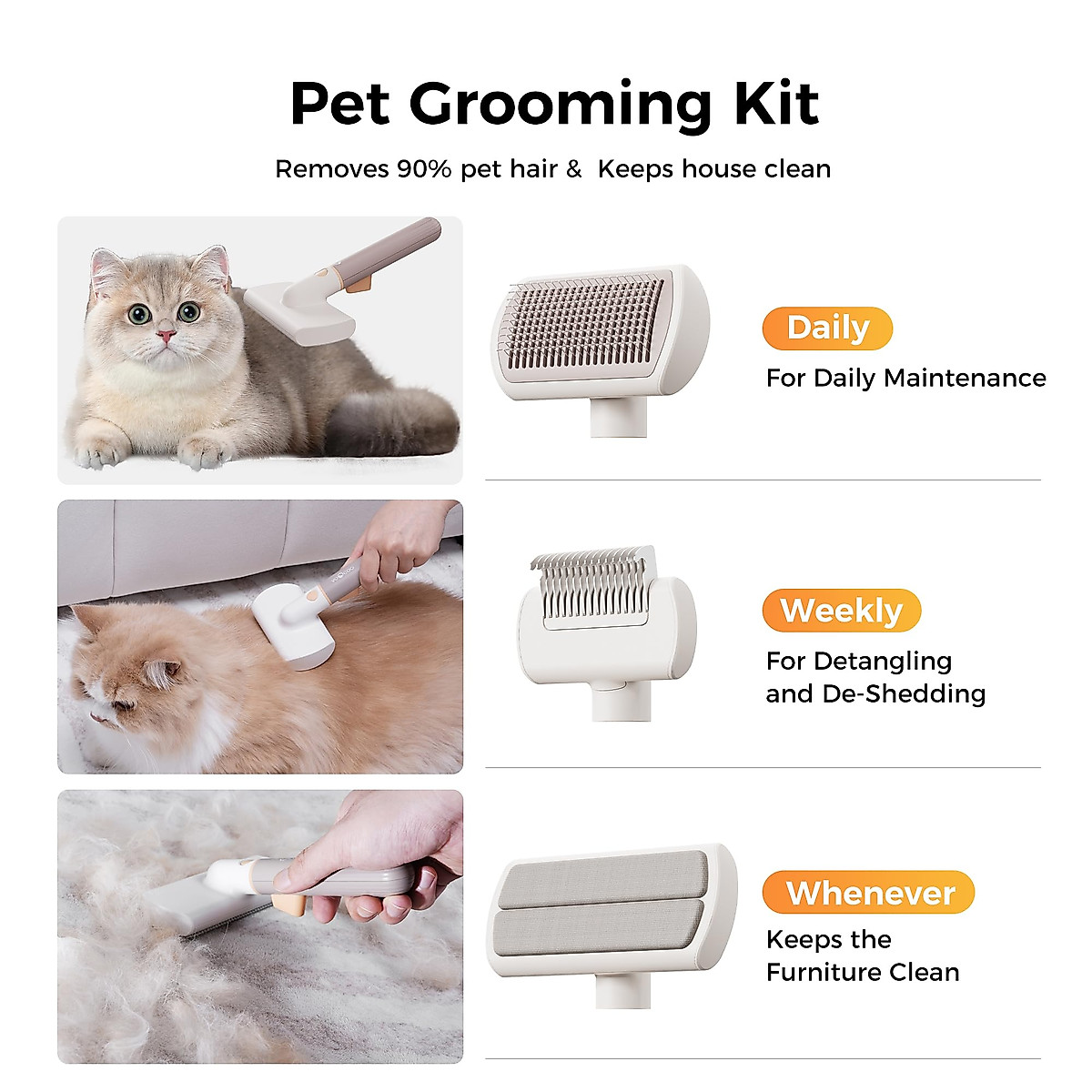 3 in 1 Long Hair Pet Grooming Kit, Long Hair Cat Brush, Pin Brush for Shedding, Undercoat Rake for Cats, Cat Detangler Brush, Pet Hair Removal Tool, Cat Brushes for Indoor Cats, Cat Comb,