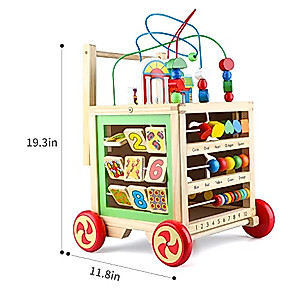 Gemileo Wooden Activity Cube Center Toys with Bead Maze Clocks Shape Sorter Abacus 6 in 1 Learning Educational Toys Birthday Gifts for Toddlers Kid12 Month 1st Girls Boys
