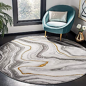 SAFAVIEH Craft Collection Area Rug - 6'7" Round, Grey & Gold, Modern Abstract Design, Non-Shedding & Easy Care, Ideal for High Traffic Areas in Living Room, Bedroom (CFT819F)